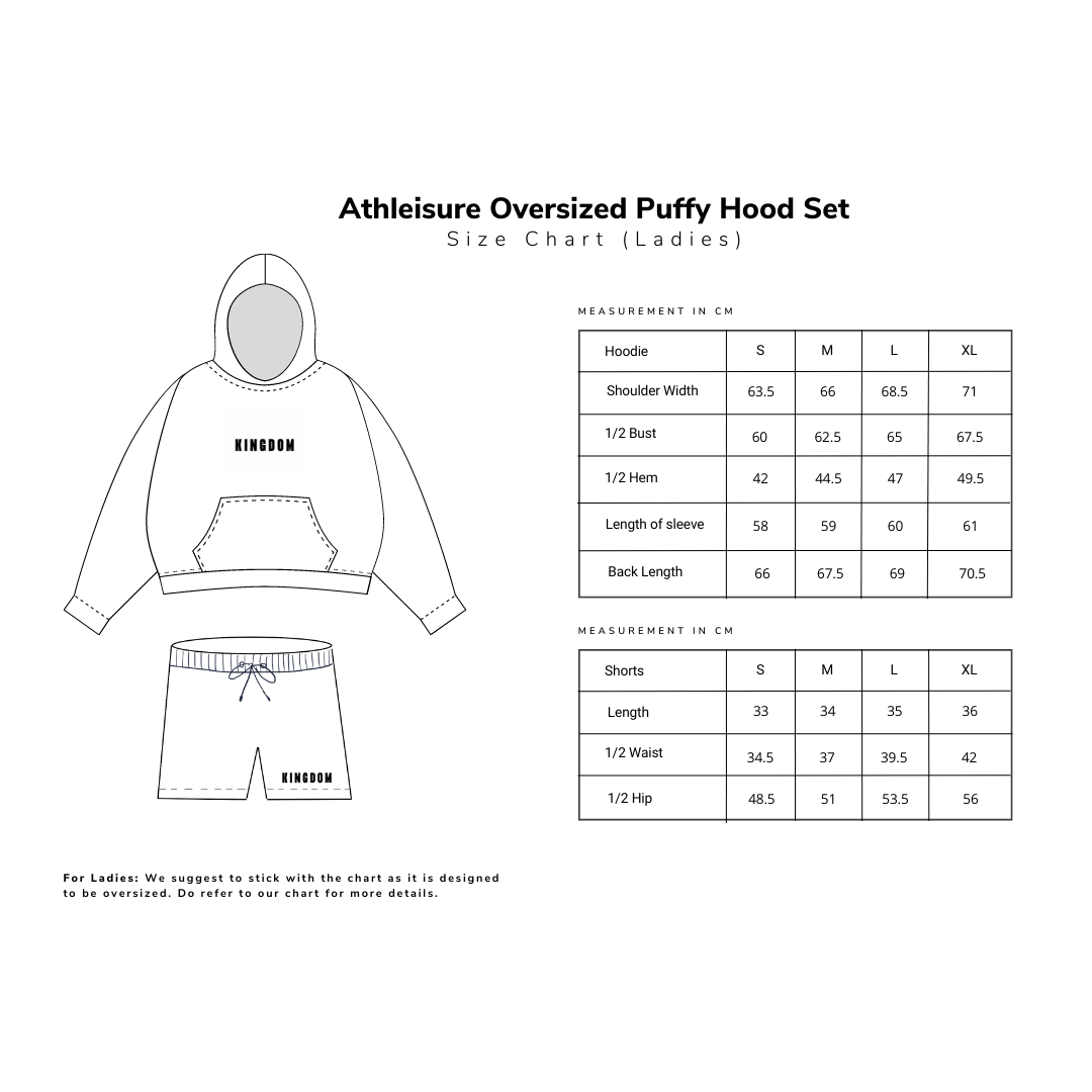 Oversized Puffy Hood Set - Size Chart – Kingdom By Queenie